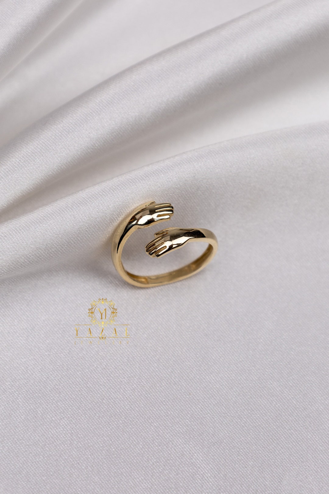 14K Hugging Ring, 14k Solid Gold Hugging Hands, 14k Love Hugging Ring ...
