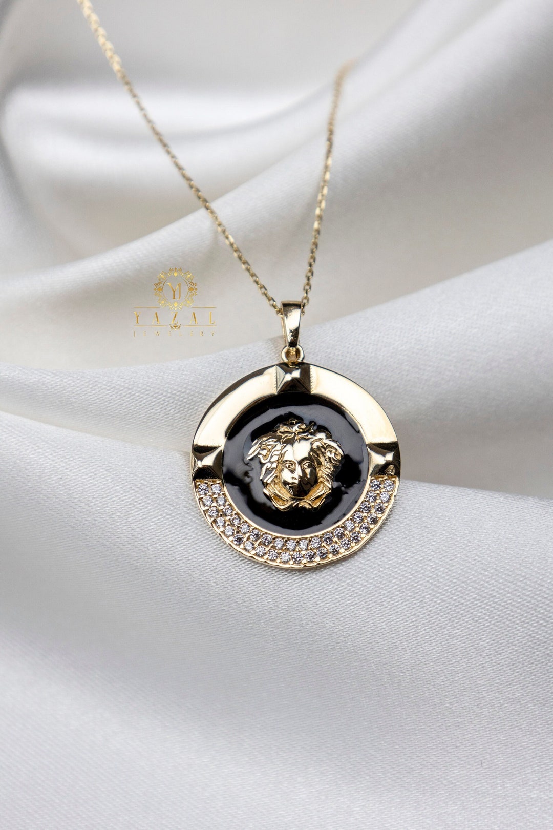 14K Gold Medusa Pendant, Medusa Necklace, Real Gold Necklace, Handmade ...