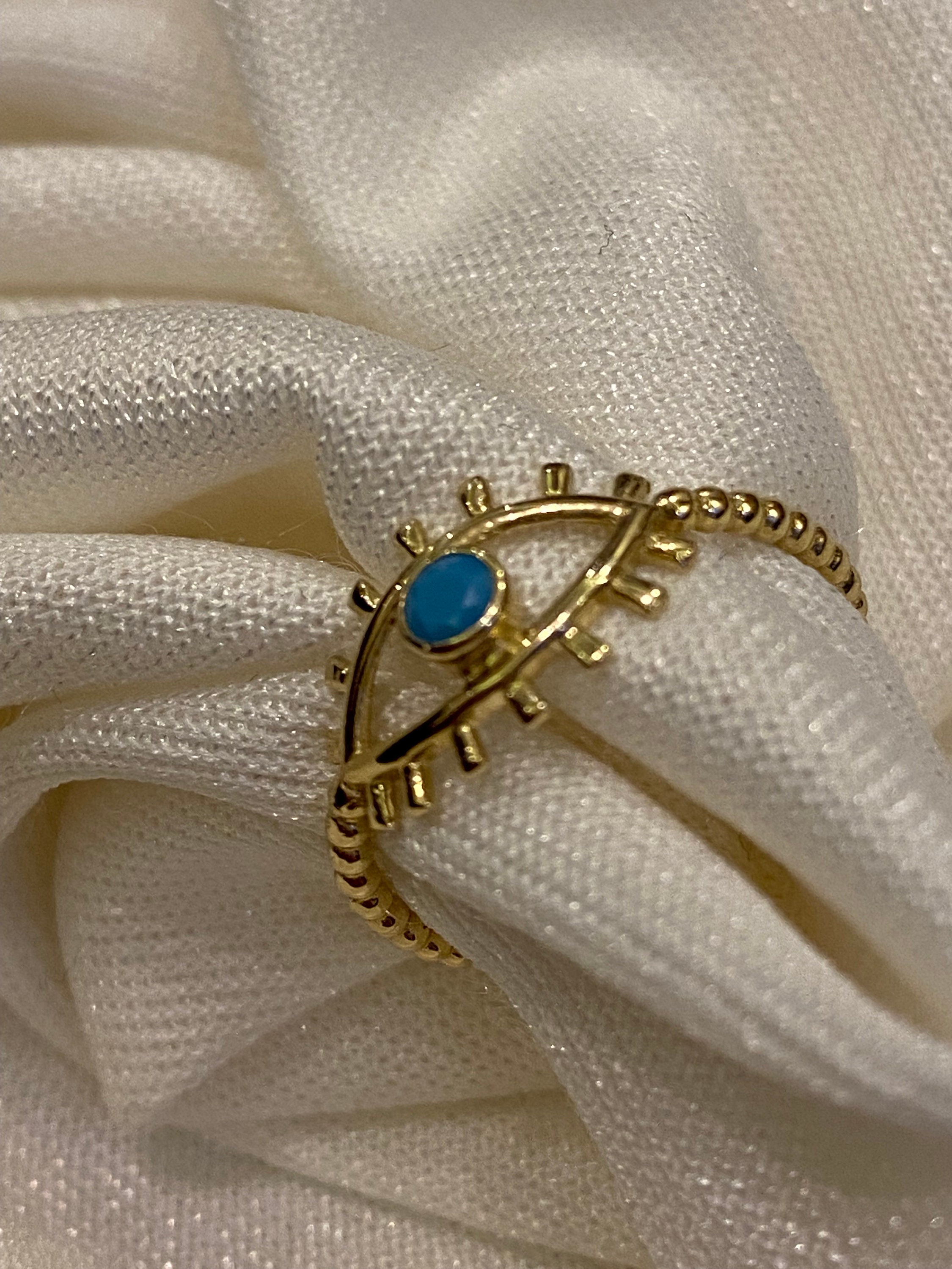 14k Solid Gold Evil Eye Ring Blue Evil Eye Ring Hand-made - Etsy