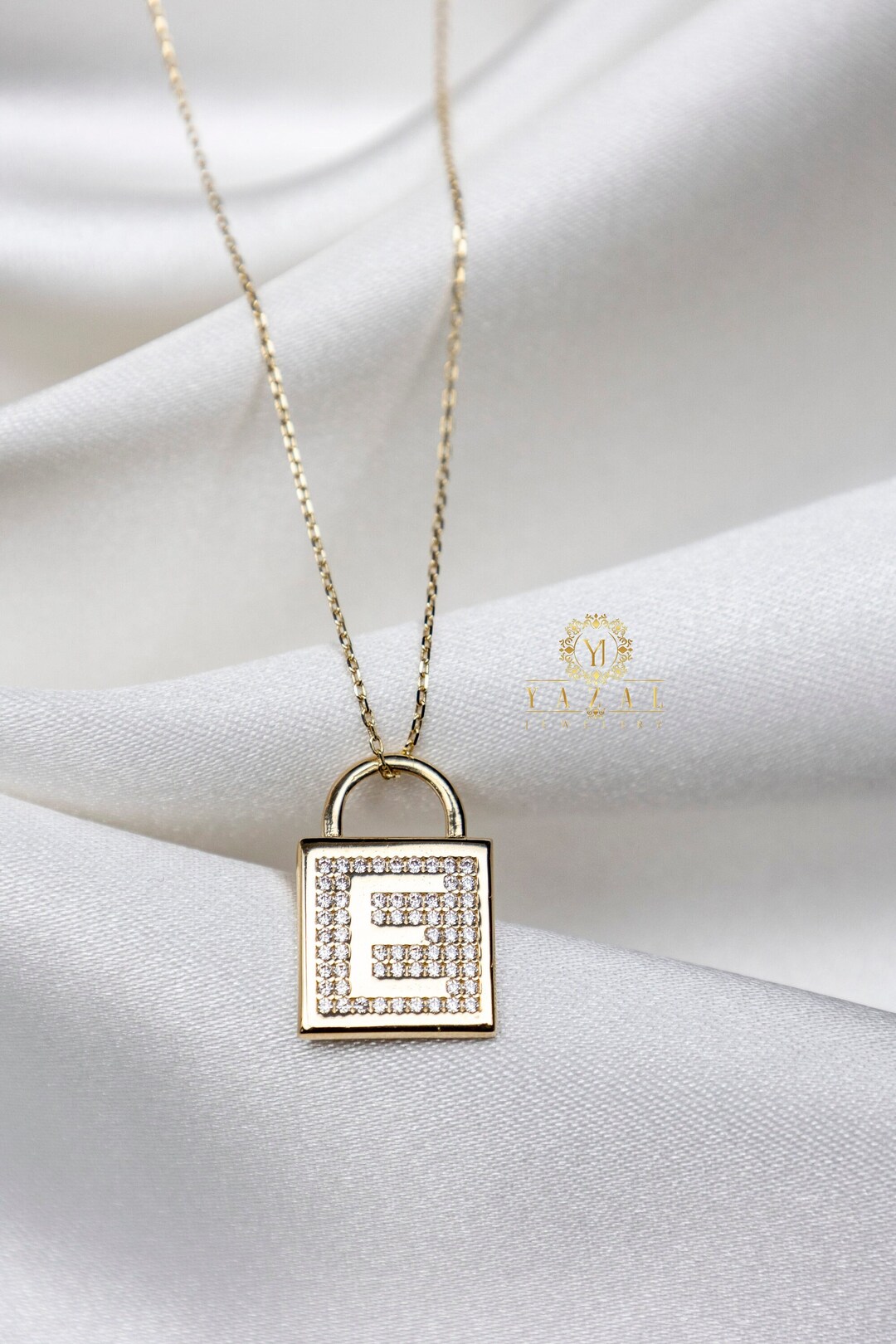 14k Gold Initial Necklace, Gold Letter Block, Gold Initial Block Charm ...