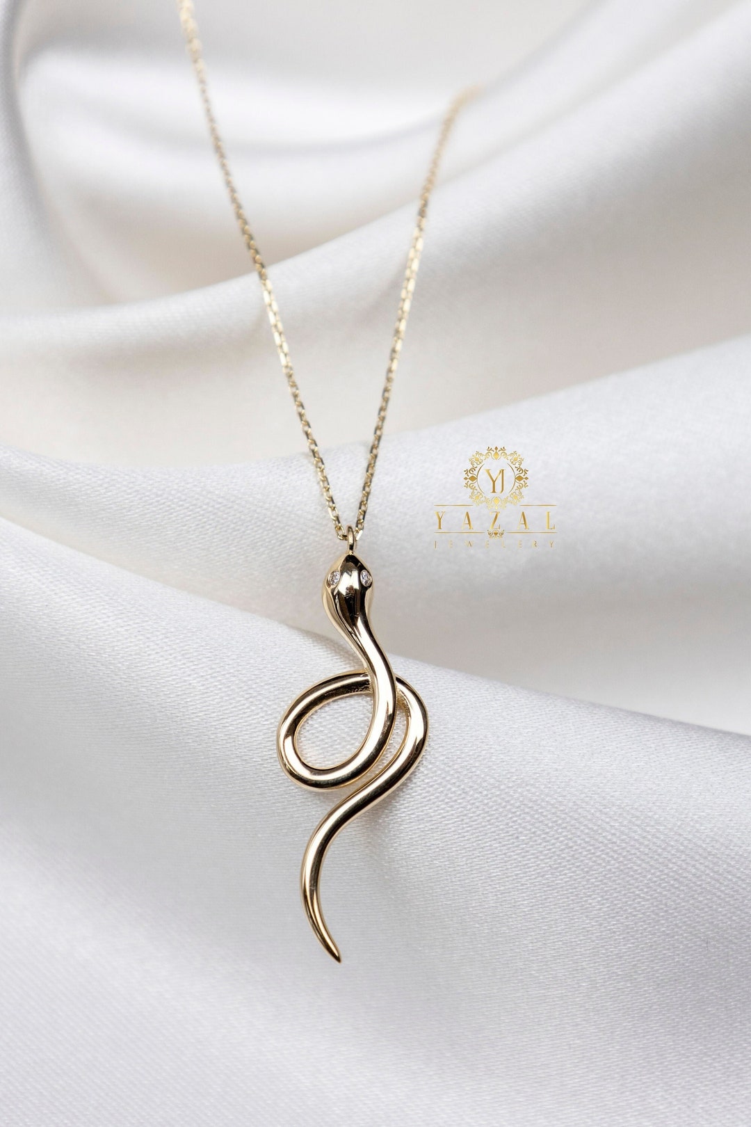 14K Gold Snake Necklace, Gold Snake Pendant, Animal Choker, Serpent ...