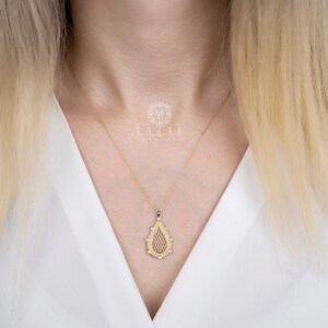14K Gold Pendant, Customizable Grid Necklace, Gold Drop, Handmade Drop ...