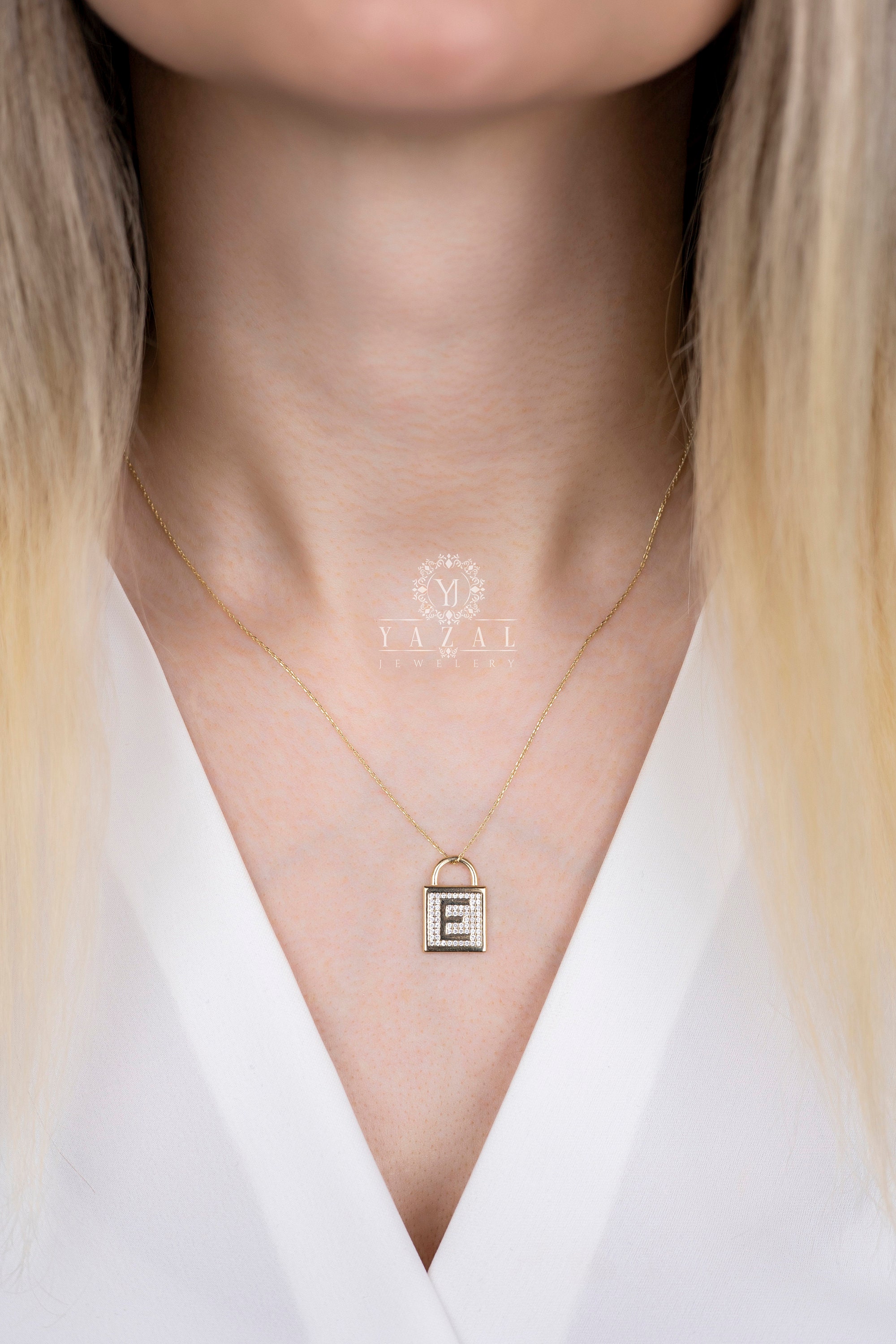 14k Gold Initial Necklace, Gold Letter Block, Gold Initial Block Charm ...