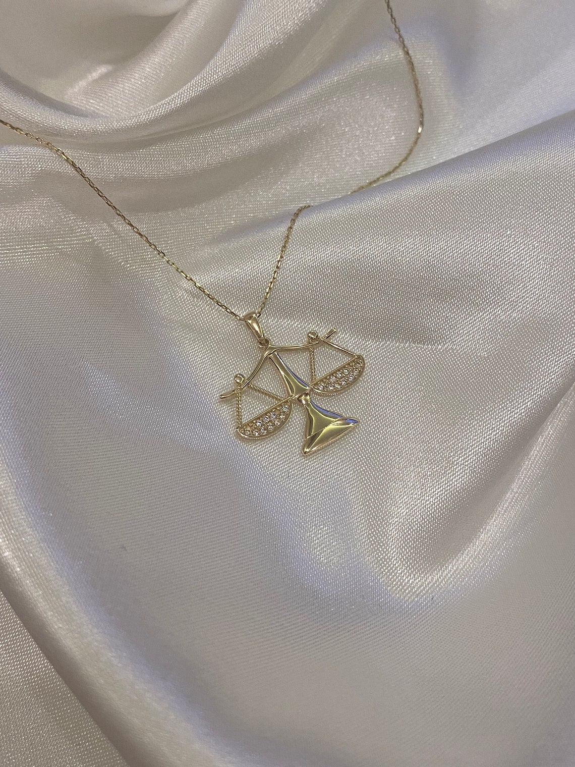 14k Solid Gold Scale of Justice Pendant Gold Libra Zodiac | Etsy