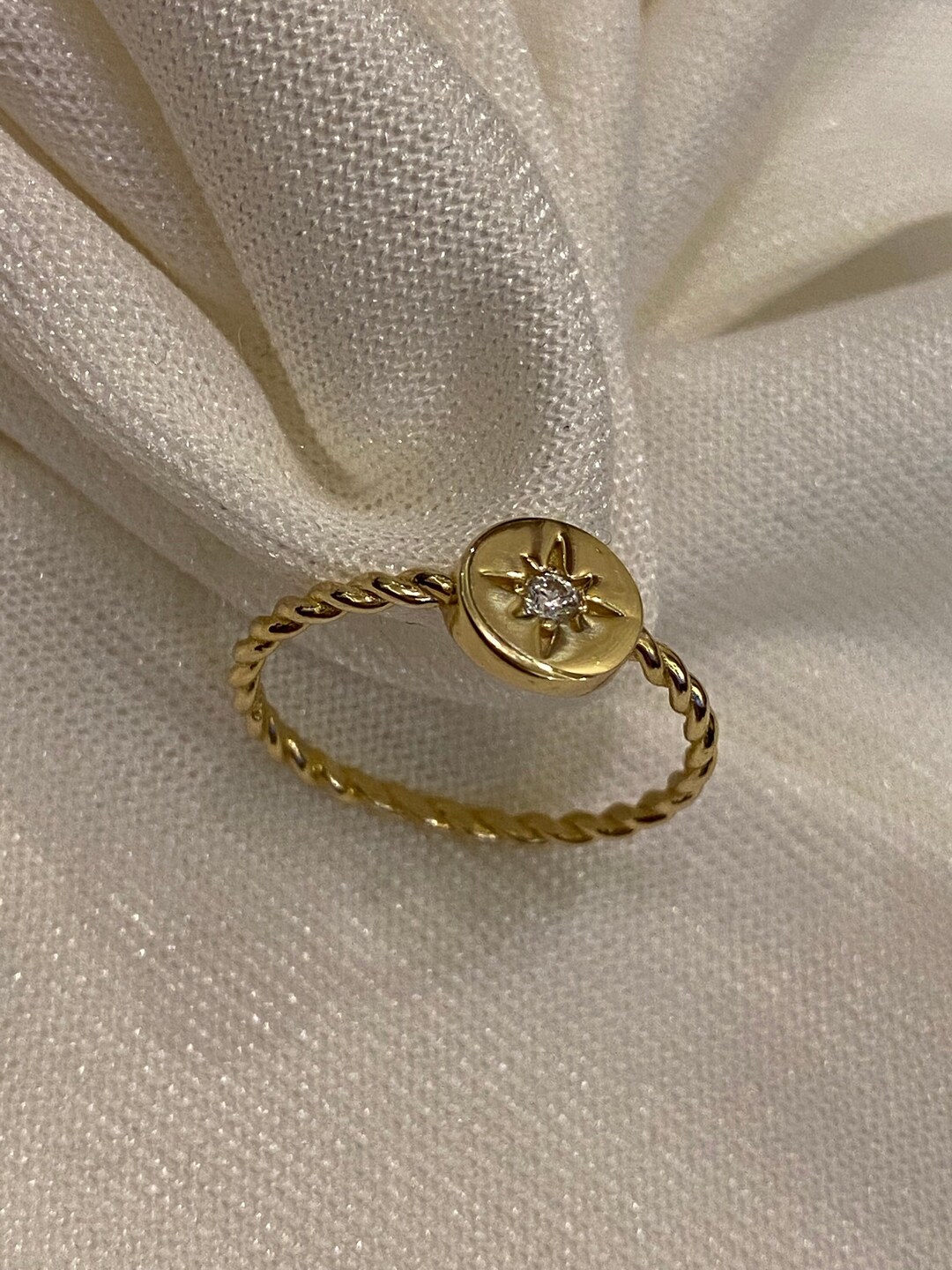 14kgold Signet Star Ring, Gold Compass Star, Handmade Gold Guiding Star ...