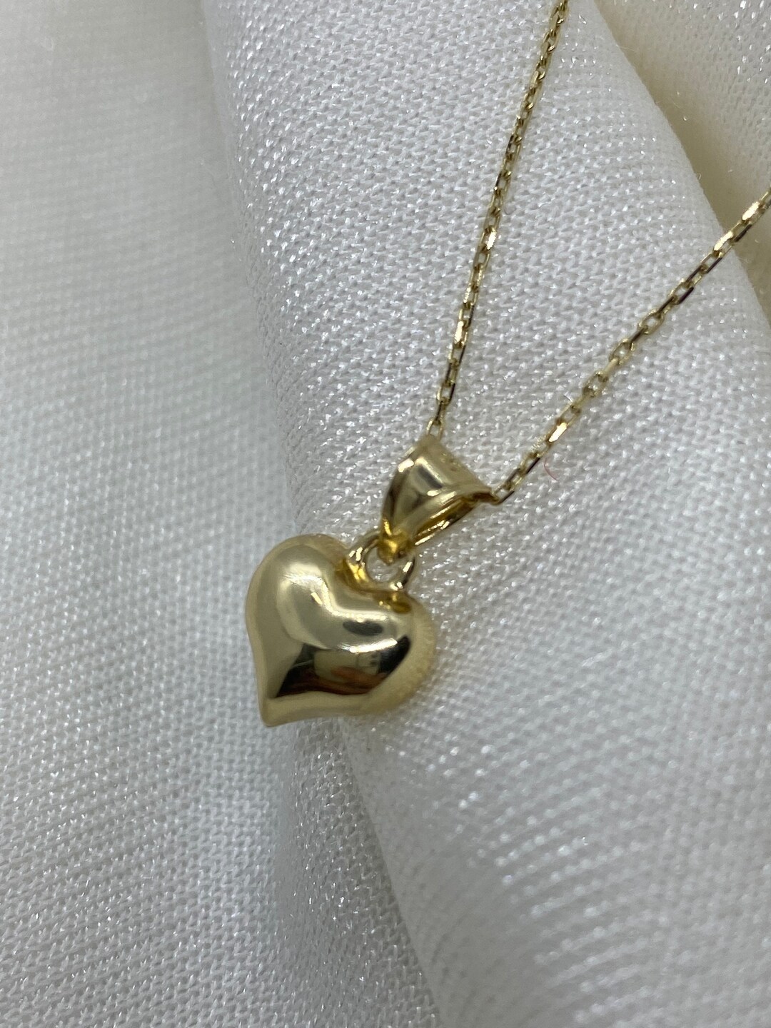 14K Gold Heart Necklace, Small Heart Necklace, Mini 3D Heart Pendant ...
