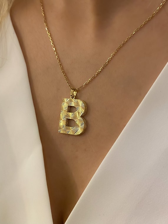 14K Solid Gold Initial Custom Letter Gold Letter Charm - Etsy