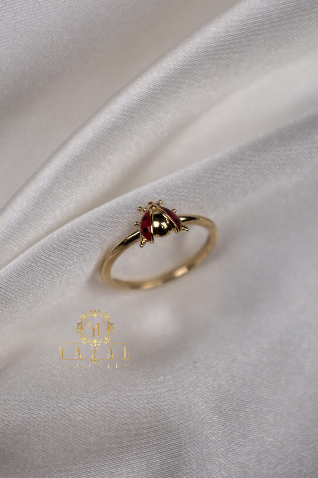 14K Gold Ladybird Ring, Unisex Gold Ladybug Ring, Minimalist Stackable ...
