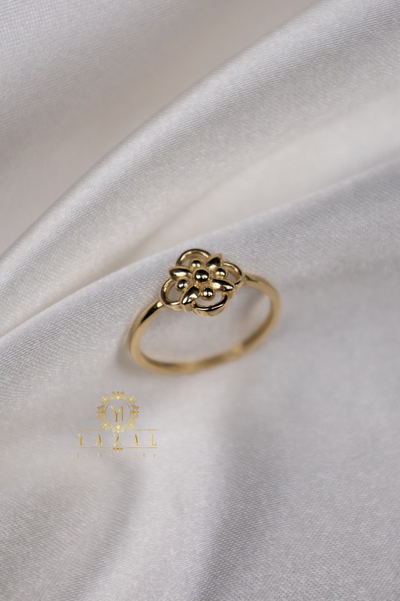 14K Gold Flower Ring Gold Daisy Ring Minimalist Ring Real - Etsy