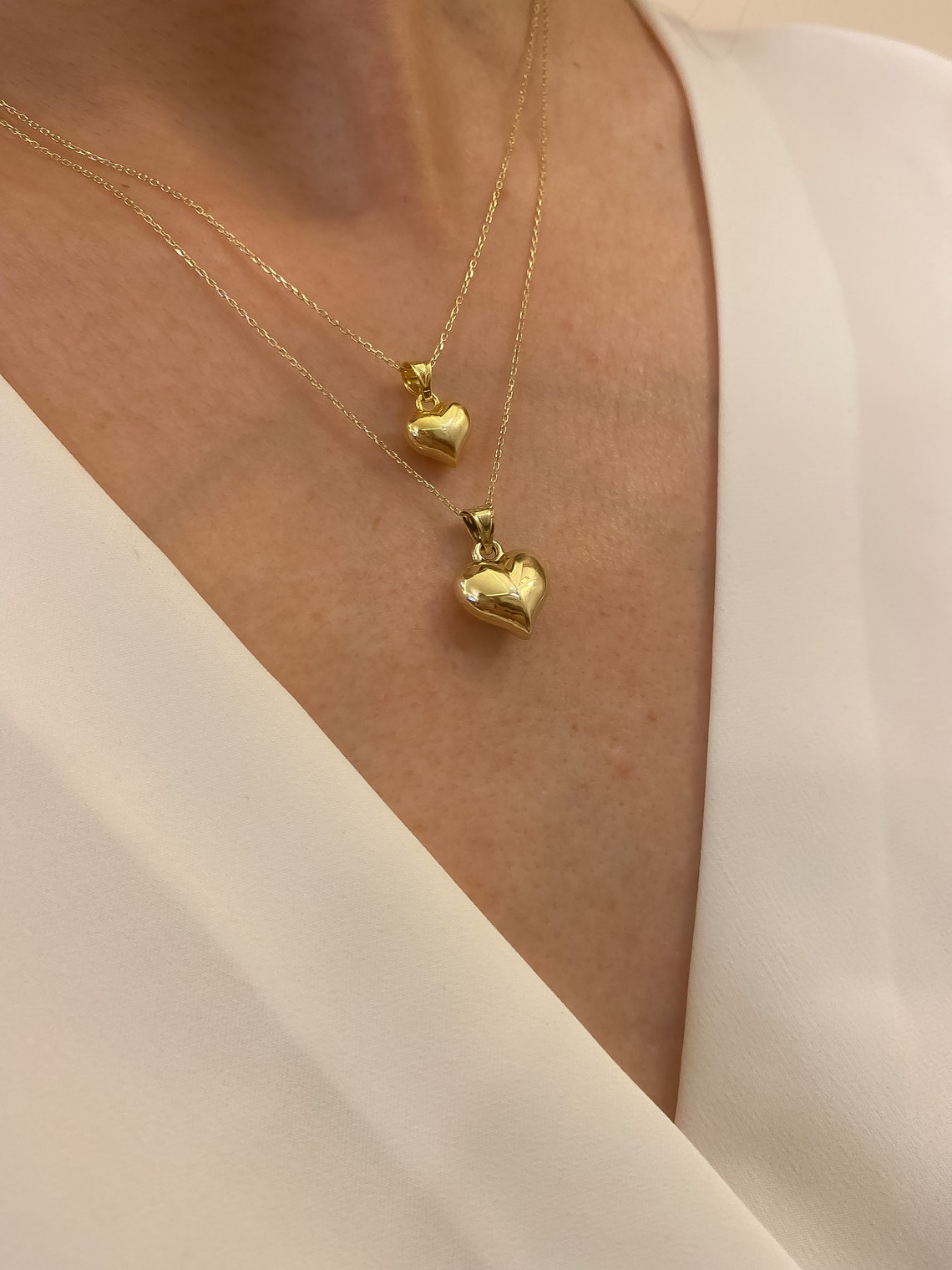 14k Solid Gold Heart Necklace big Gold Heart Pendantgold | Etsy