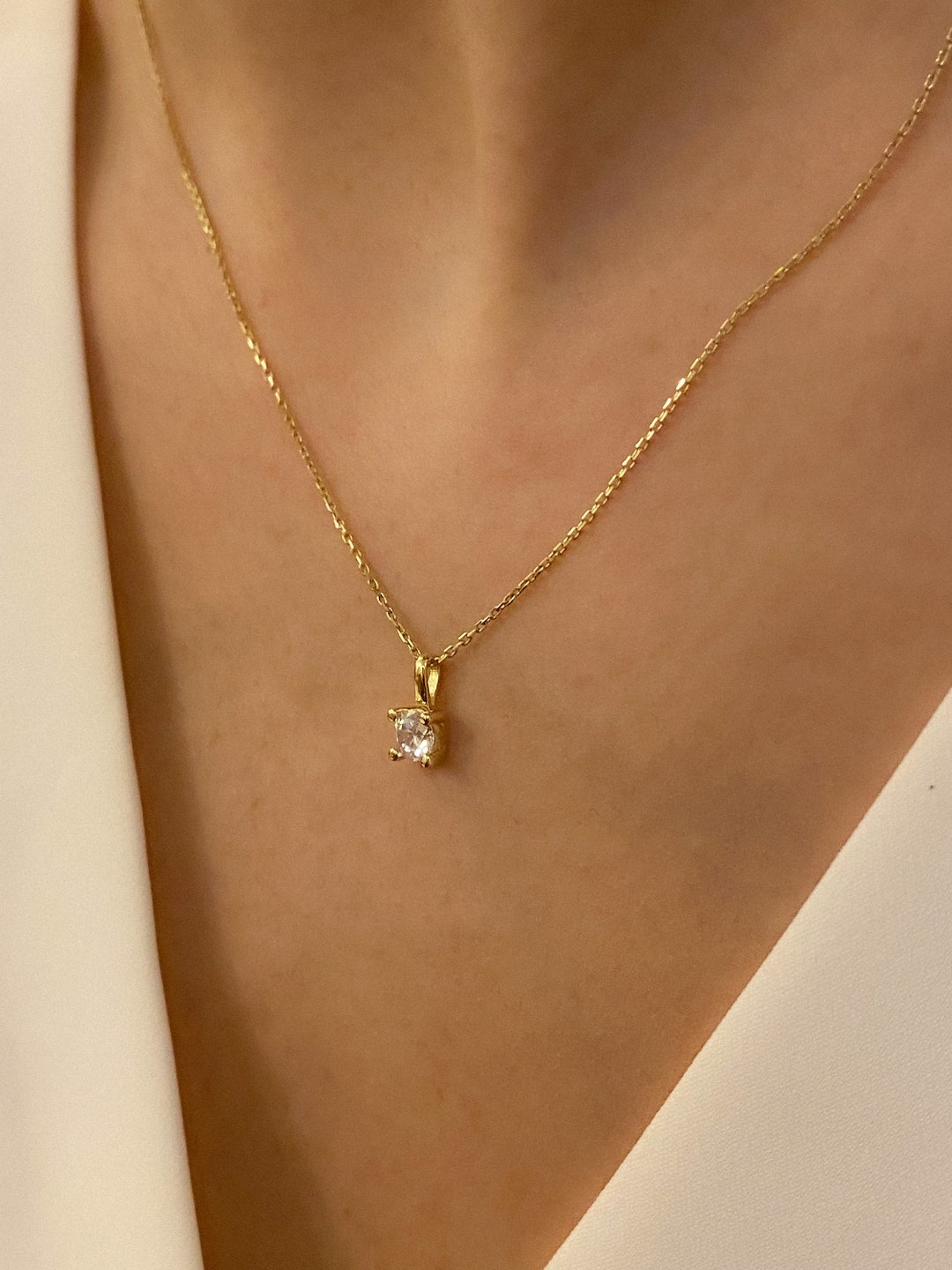 14K Solid Gold Tiny Square Diamond Charm, Gold Dainty Cz Diamond ...