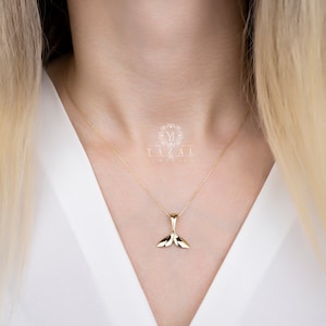 14K Gold Fishtail Necklace, Gold Dolphin Tail Necklace, Gold Whale ...