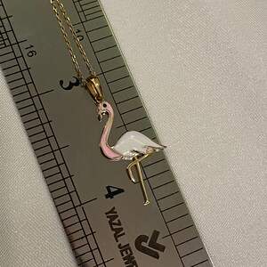 14K Solid Gold Flamingo Necklace, Real Gold With Enamel, Flamingo Charm ...