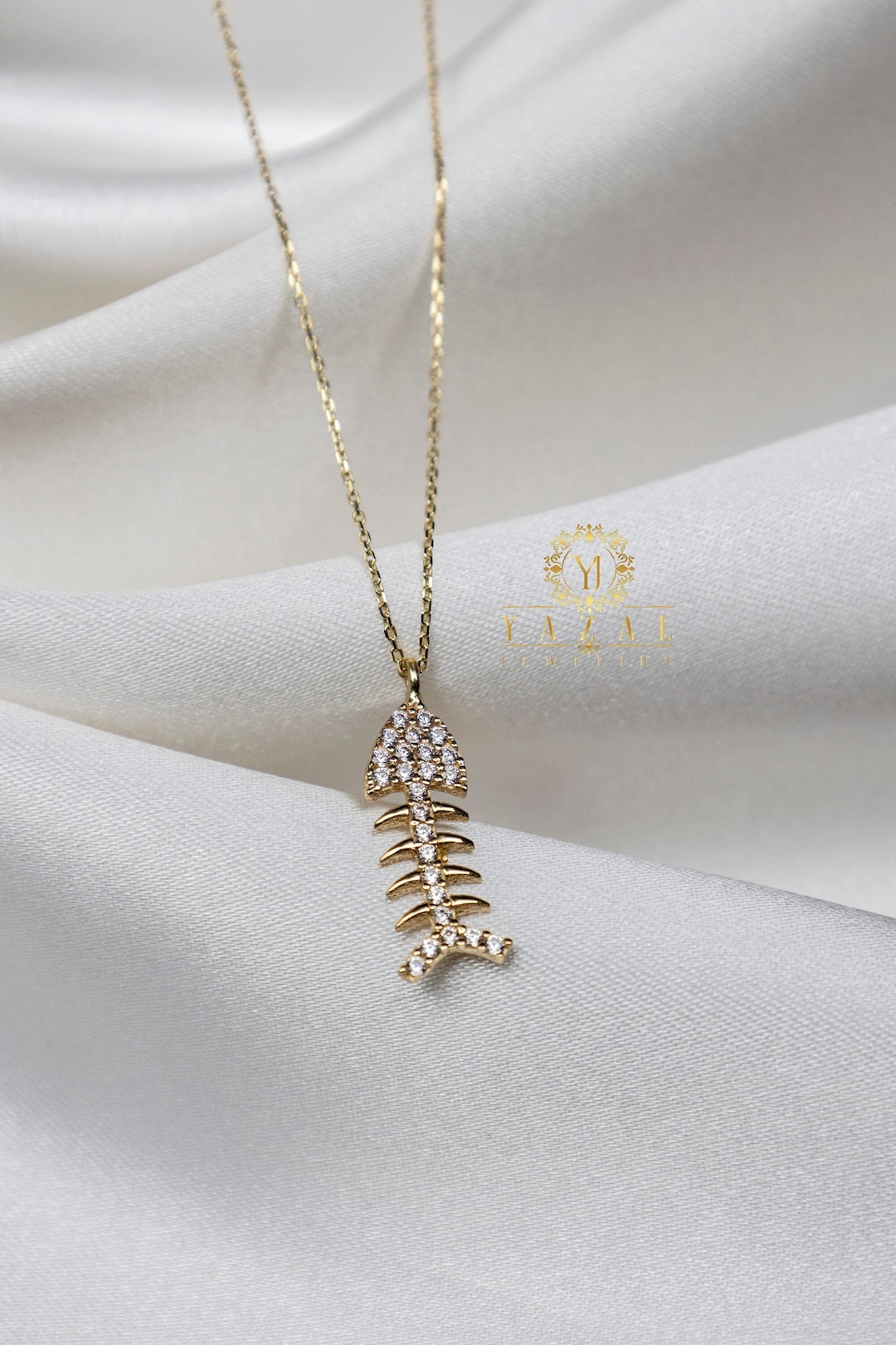 14K Gold Fish Necklace, Stone Fish Pendant, Surfer's Talisman, Special ...