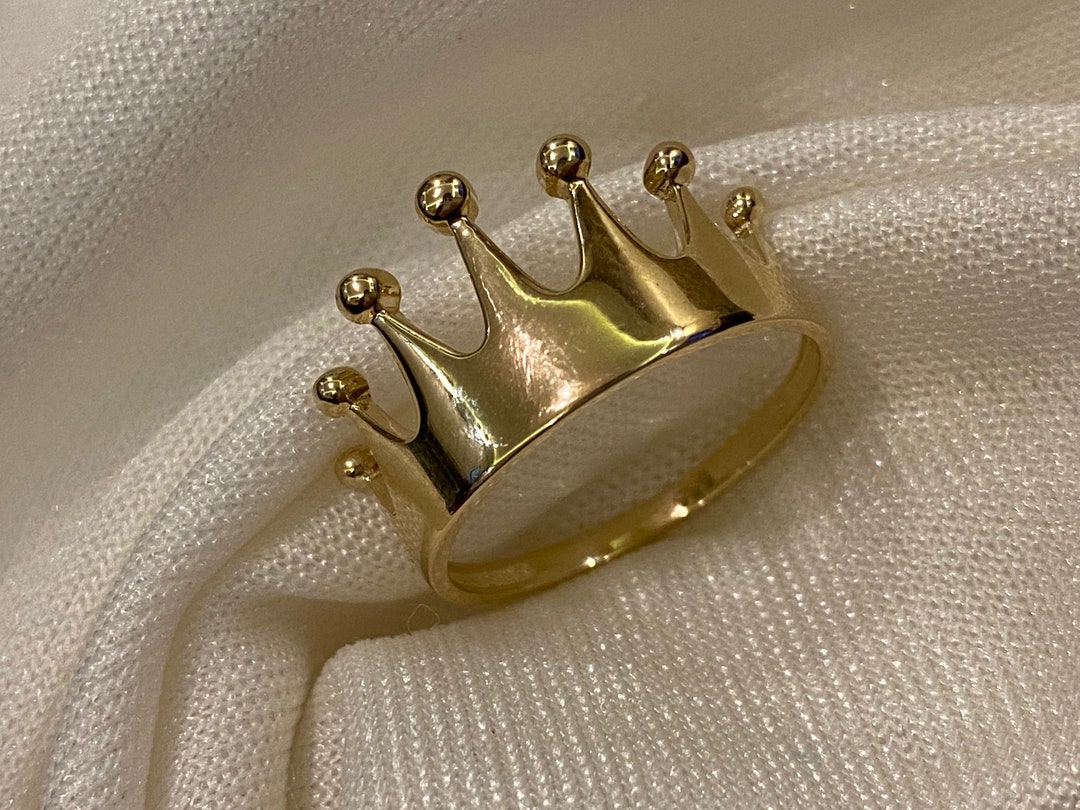 14K Gold Crown Ring, Dainty Gold Princess Crown Ring, Gold Princess Ring, Gold Tiara Ring, Gold ...