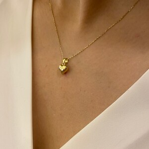 14K Gold Heart Necklace, Small Heart Necklace, Mini 3D Heart Pendant ...