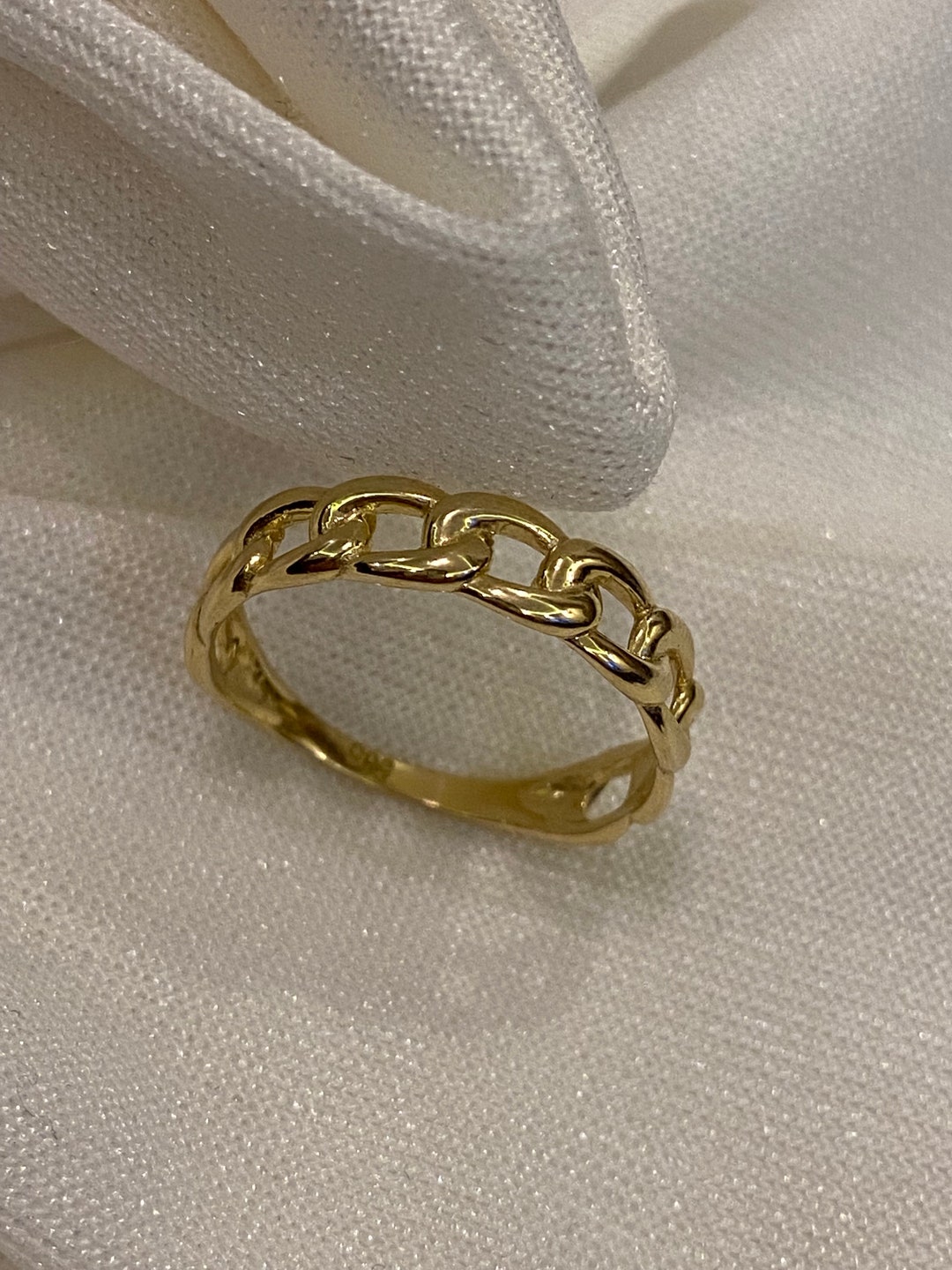 14k 4mm Gold Chain Ring, 4mm Cuban Chain Ring, Handmade Gold Chain Ring ...