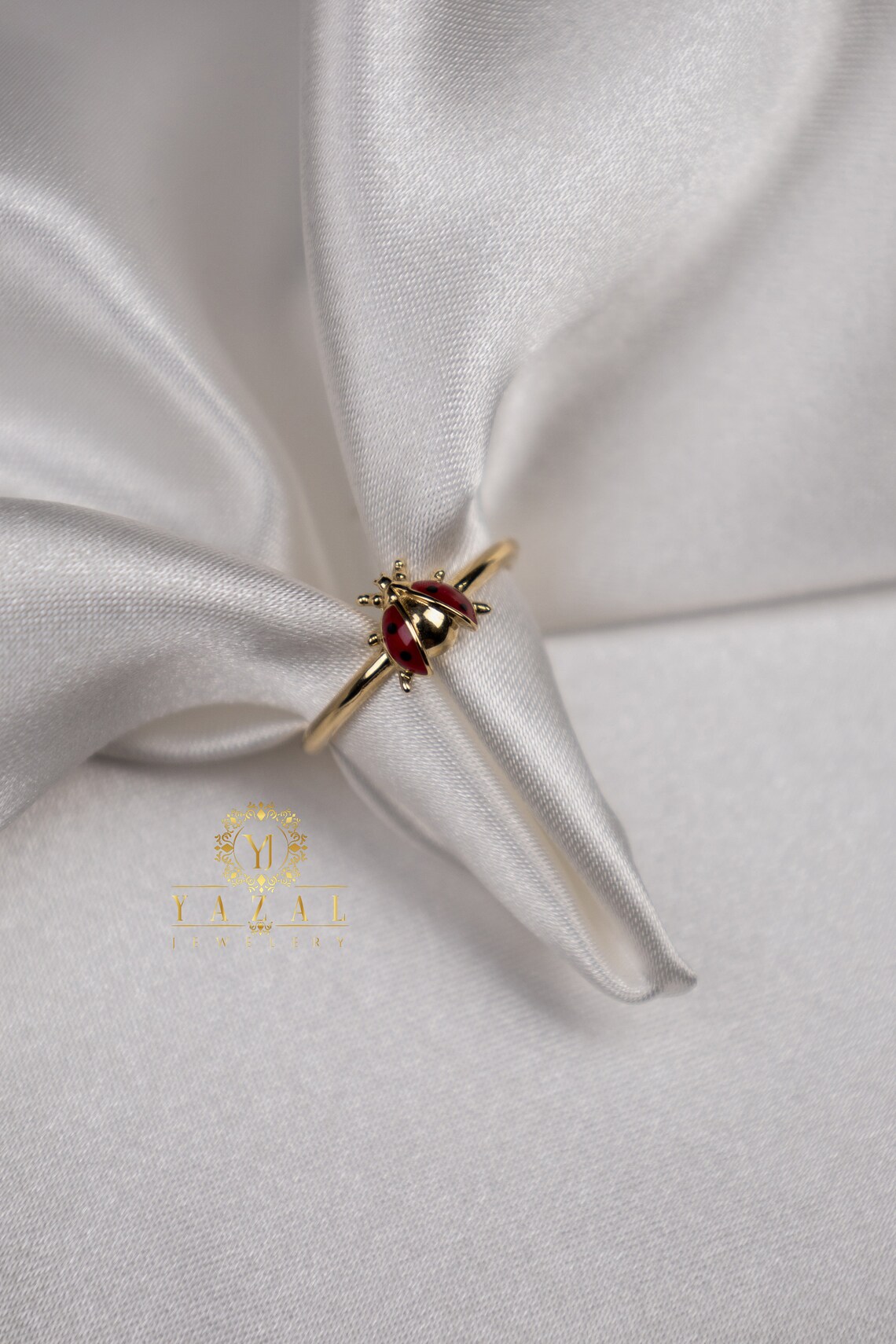 14K Gold Ladybird Ring, Unisex Gold Ladybug Ring, Minimalist Stackable ...