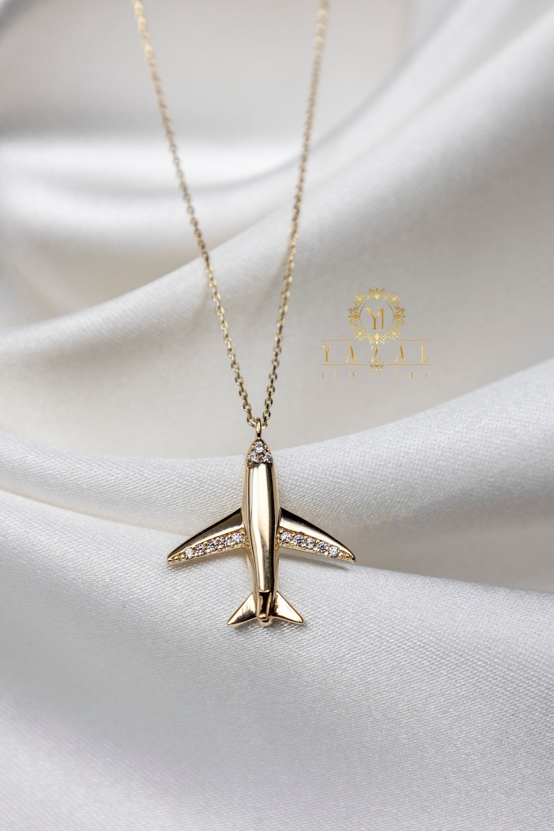14k Gold Airplane Necklace, Gold Plane Charm,aviation Staff Gift ...