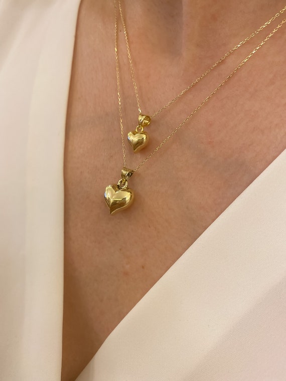14k Solid Gold Heart Necklace big Gold Heart Pendantgold | Etsy