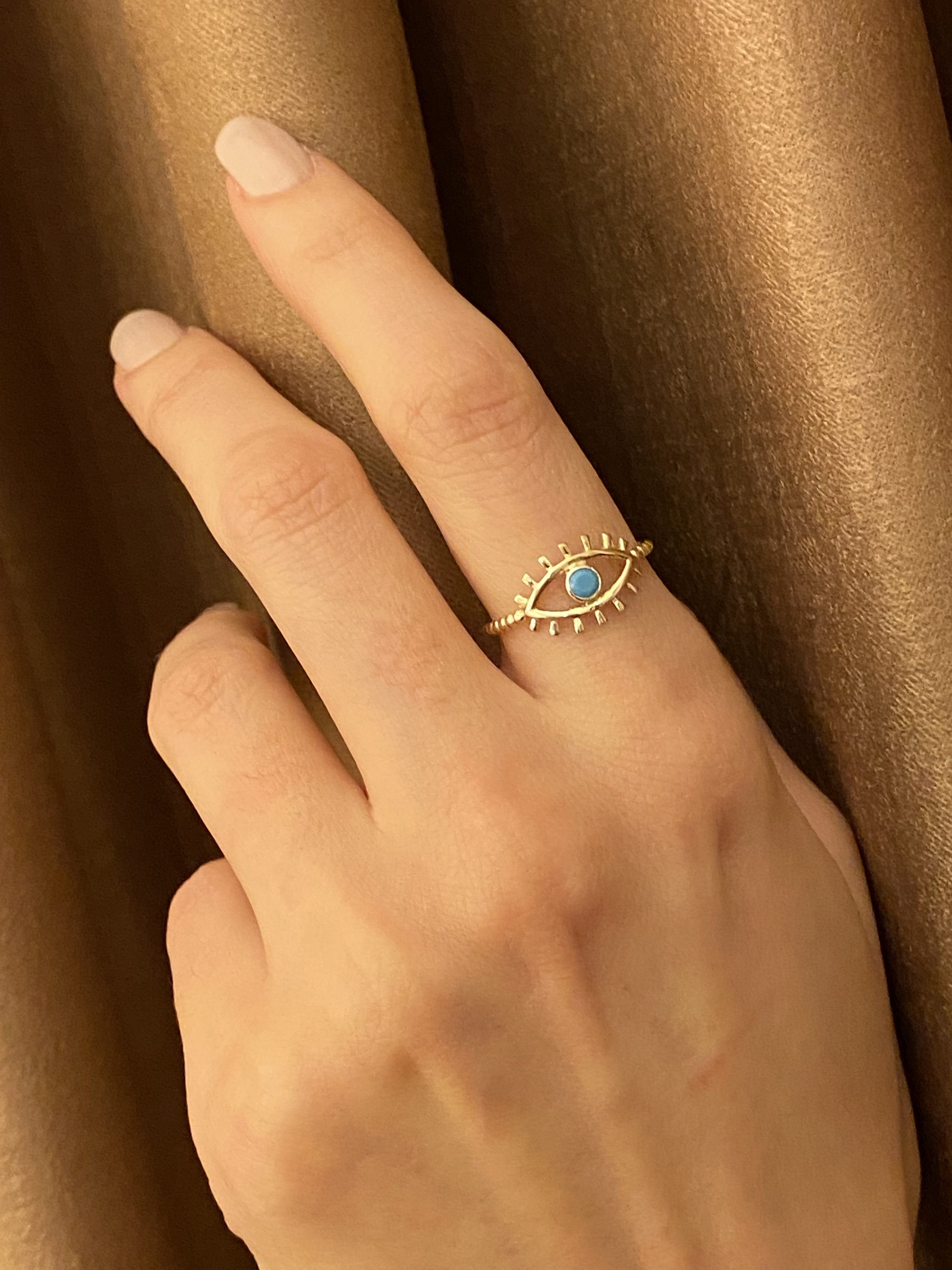 14k Solid Gold Evil Eye Ring Blue Evil Eye Ring Hand-made - Etsy