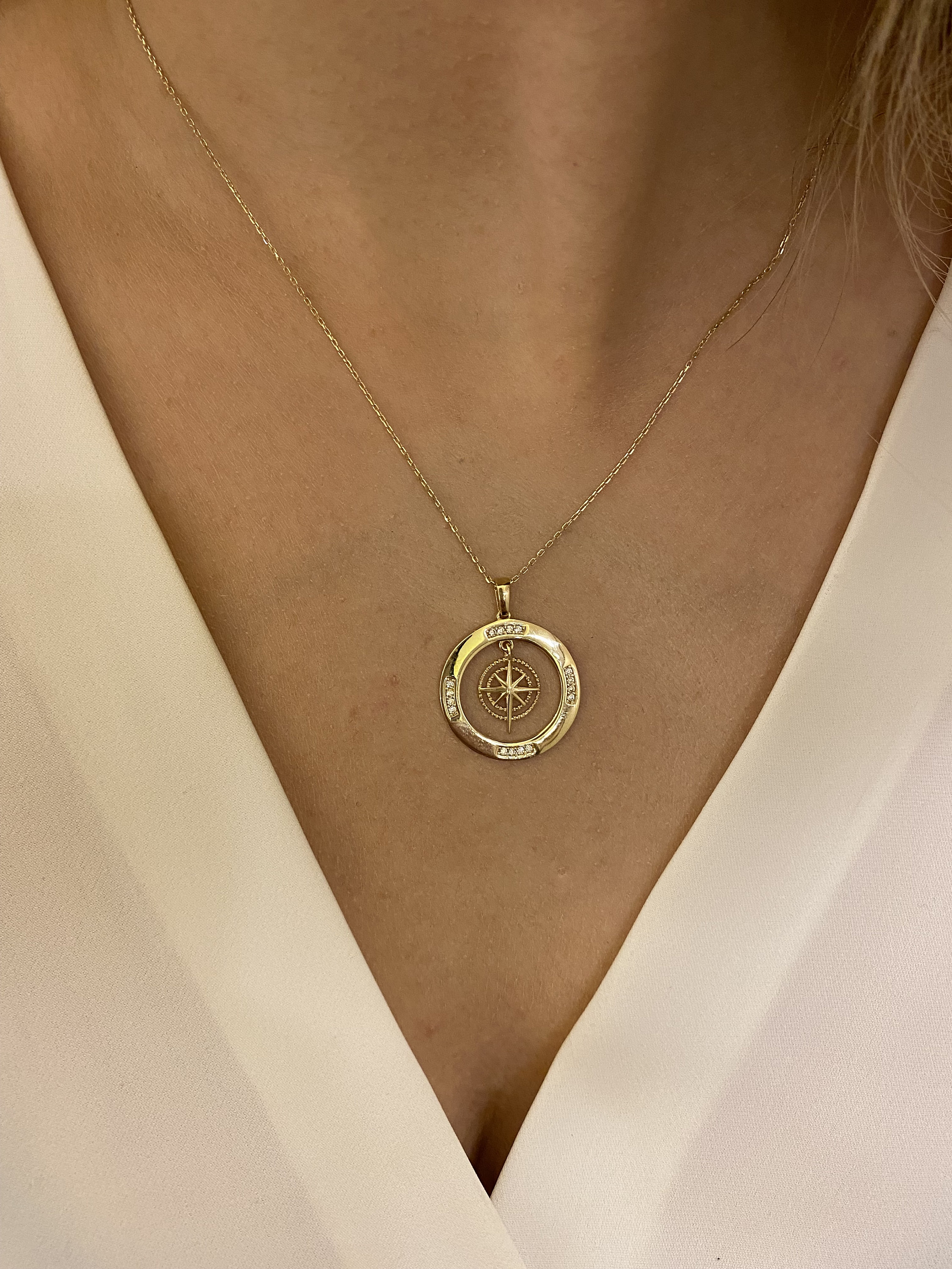 14K Gold Compass Necklace Compass With Diamond Charm Compass - Etsy