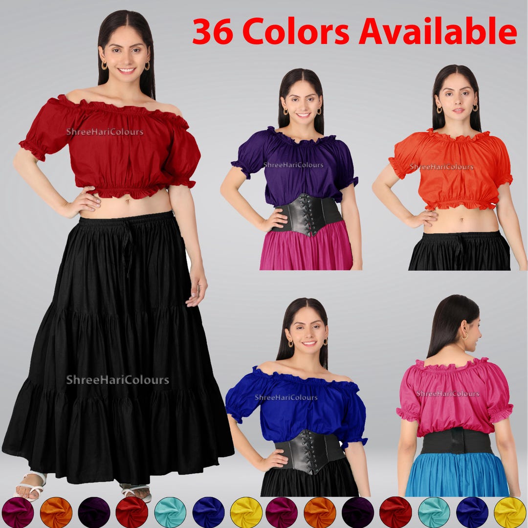 Cropped Top Chemise Blouse Bohemian Shirt Pirate Wench Medieval Peasant ...