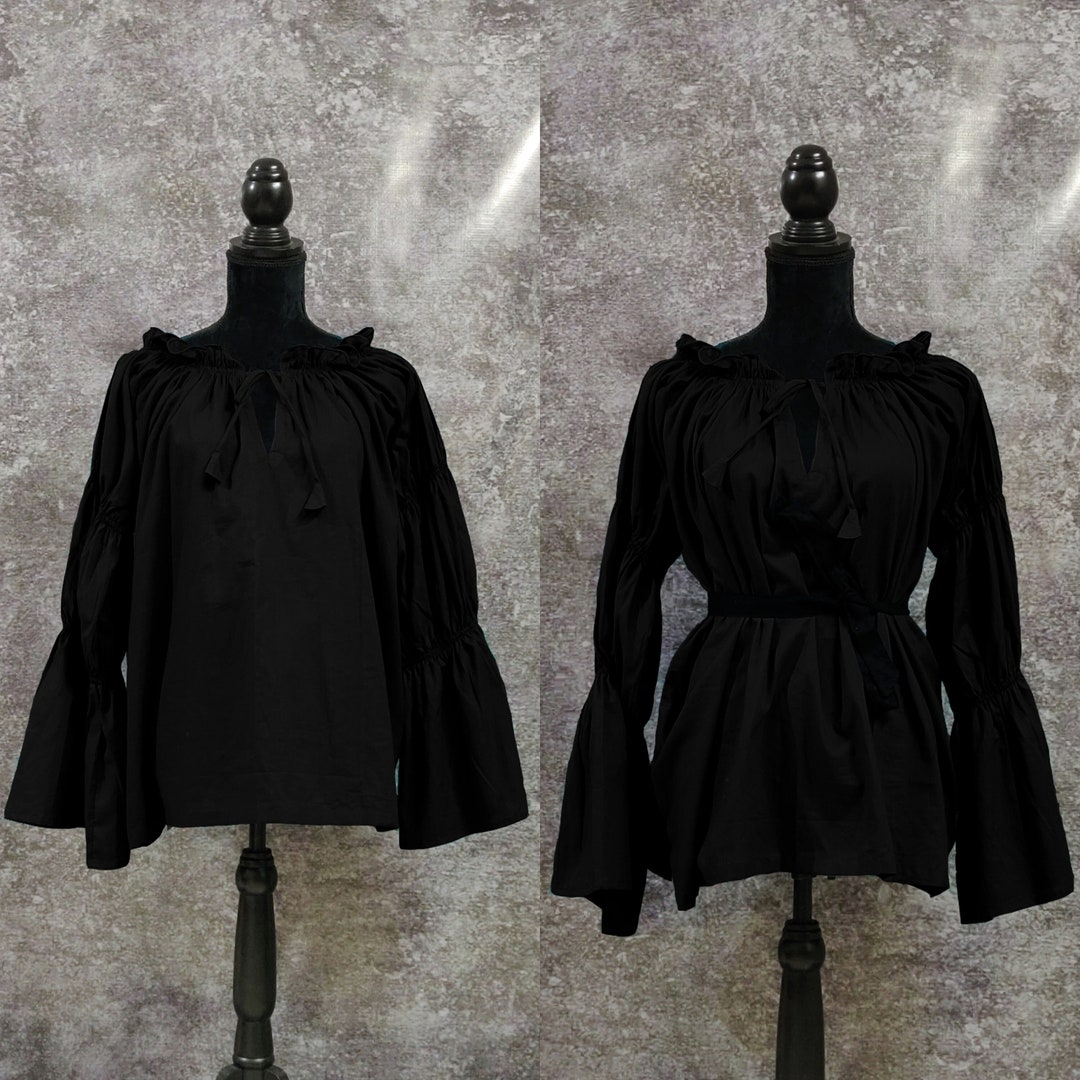 Black Renaissance Costume Chemise Blouse Cotton Peasant Shirt Halloween ...