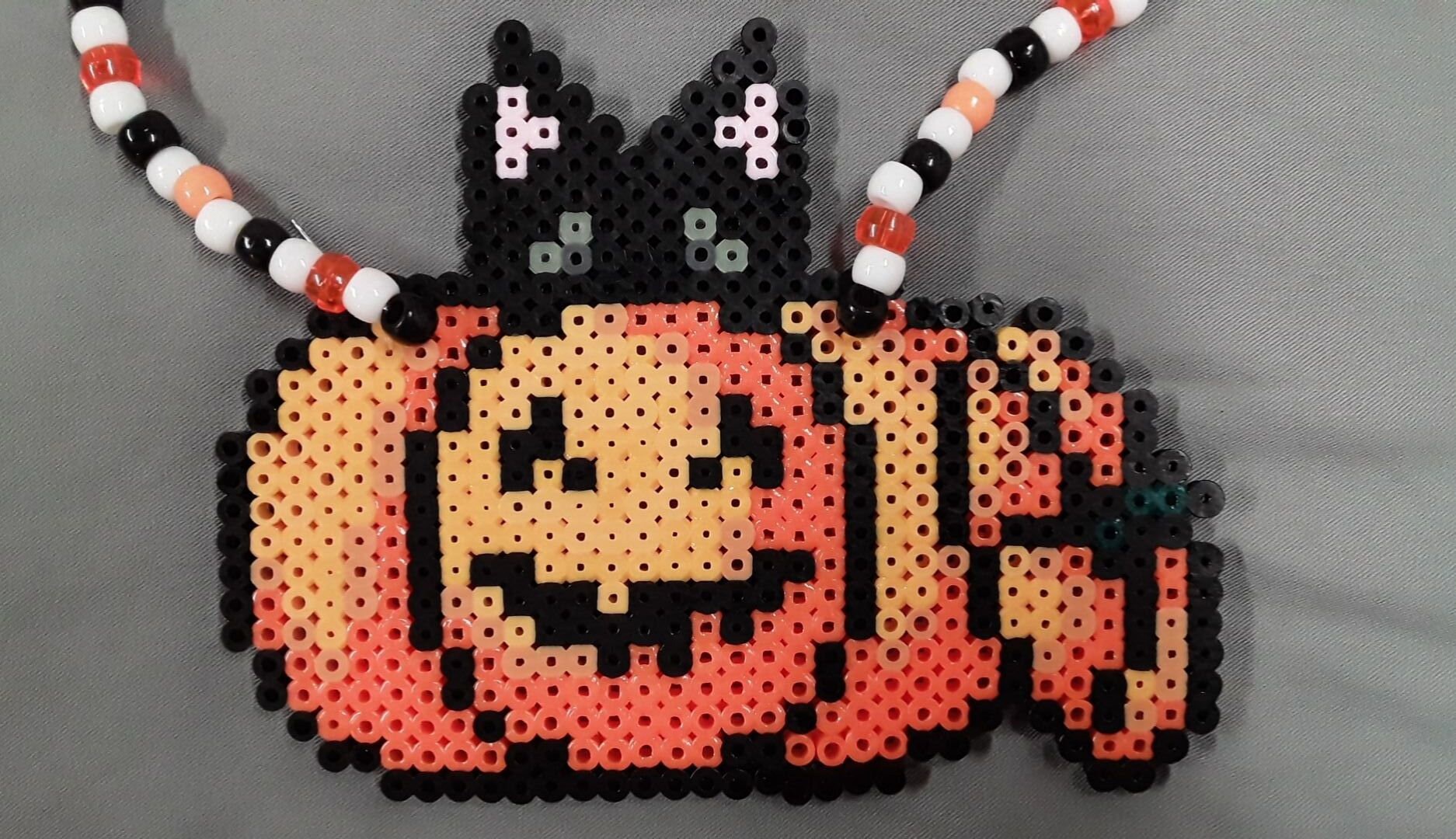 Halloween Perler Necklace Pumpkin Kitty Rave Kandi | Etsy
