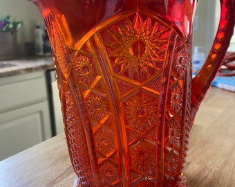 Orange Carnival Glass Pitcher - Etsy
