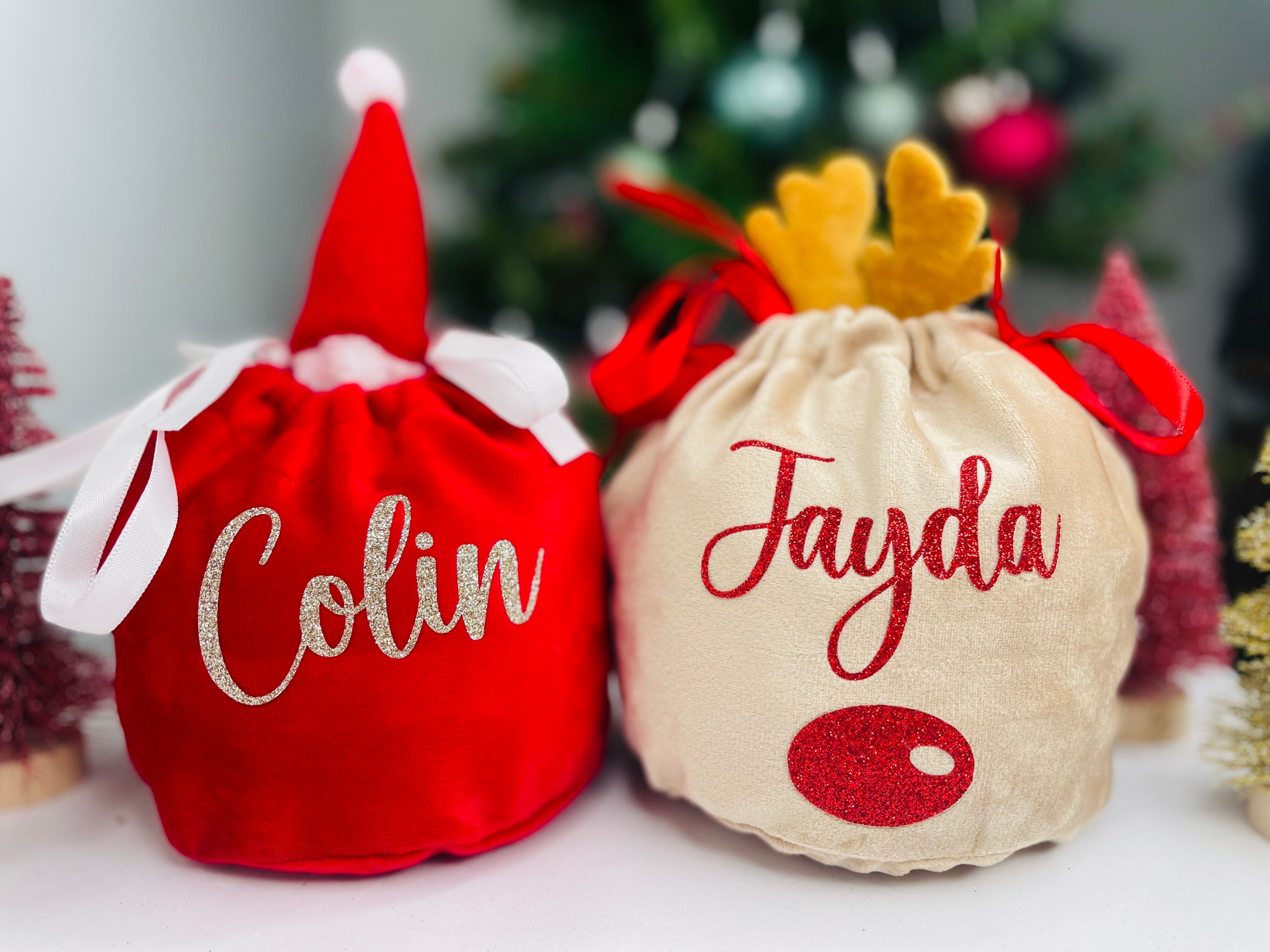 Personalised Mini Santa Sacks Reindeer / Santa Hat Velvet - Etsy