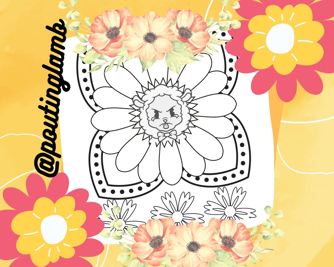 Pouting Lamb Fun Floral Coloring Page - Etsy