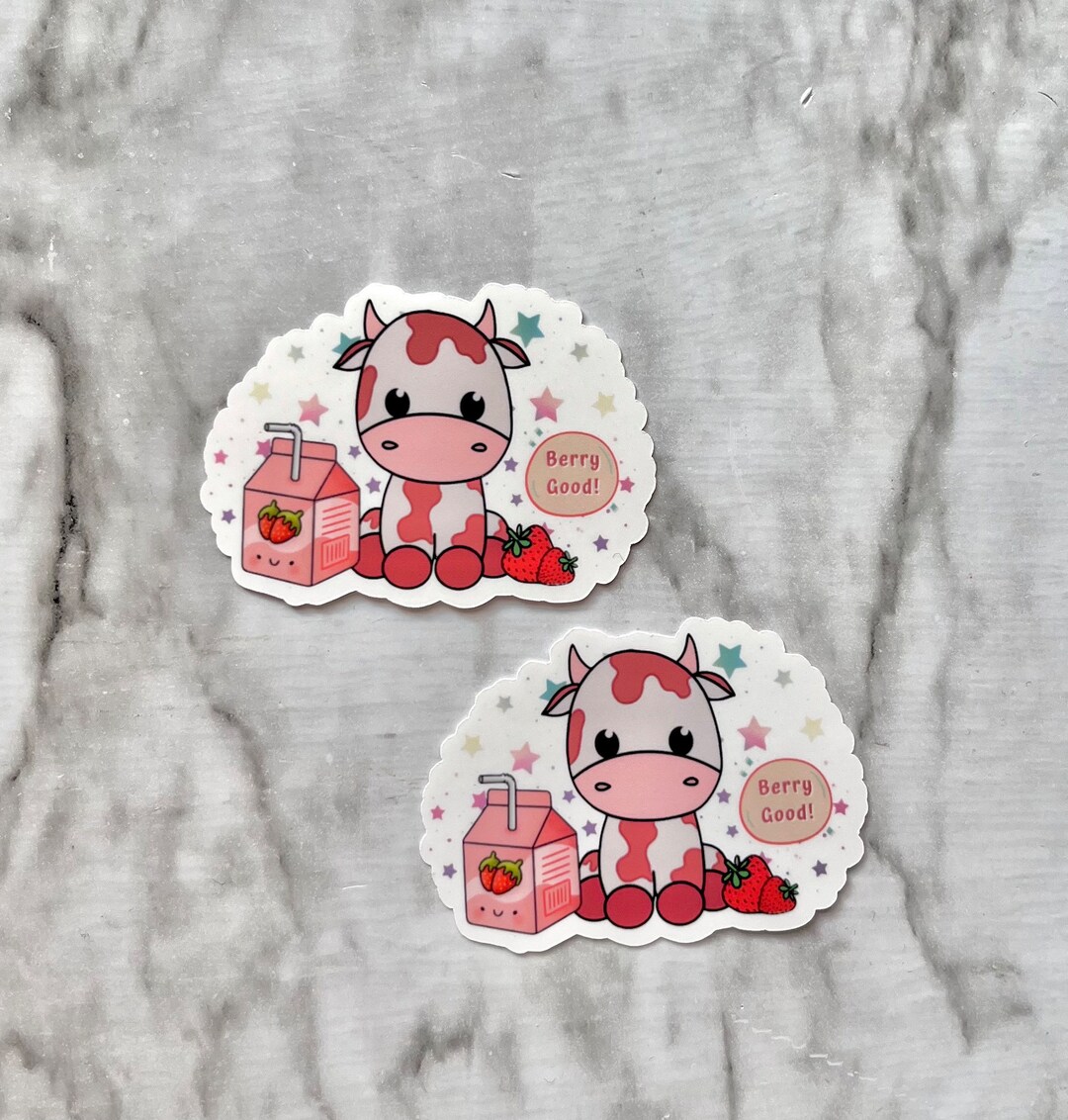 Kawaii Strawberry Milk Cow Die Cut Stickers 2 Set berry Good - Etsy