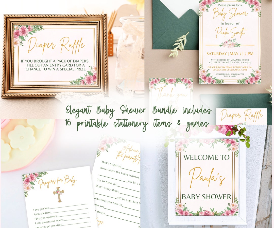 Personalized Elegant Baby Shower Bundle/ Editable Printable Digital ...