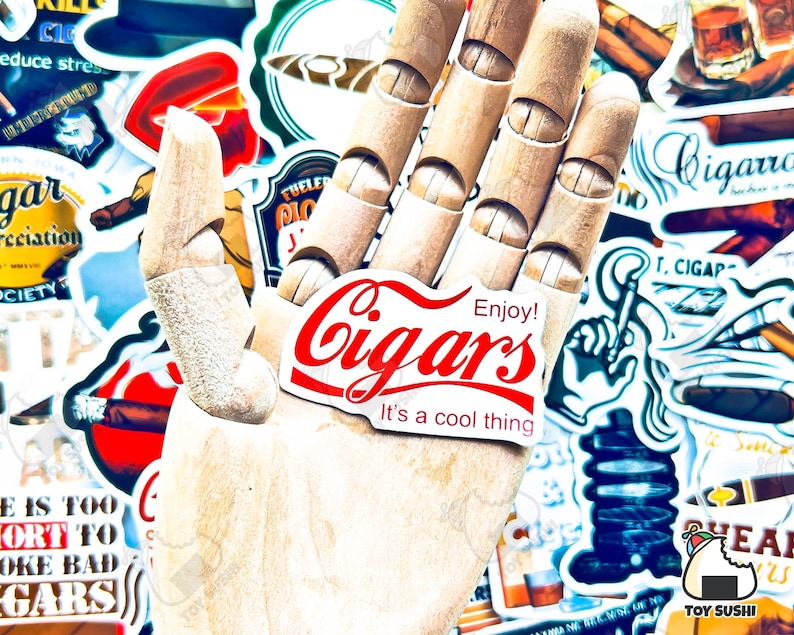 50 Pcs "cigar" Vinyl Stickers Pack – Retro Cigar Lounge Decor, Man Cave ...