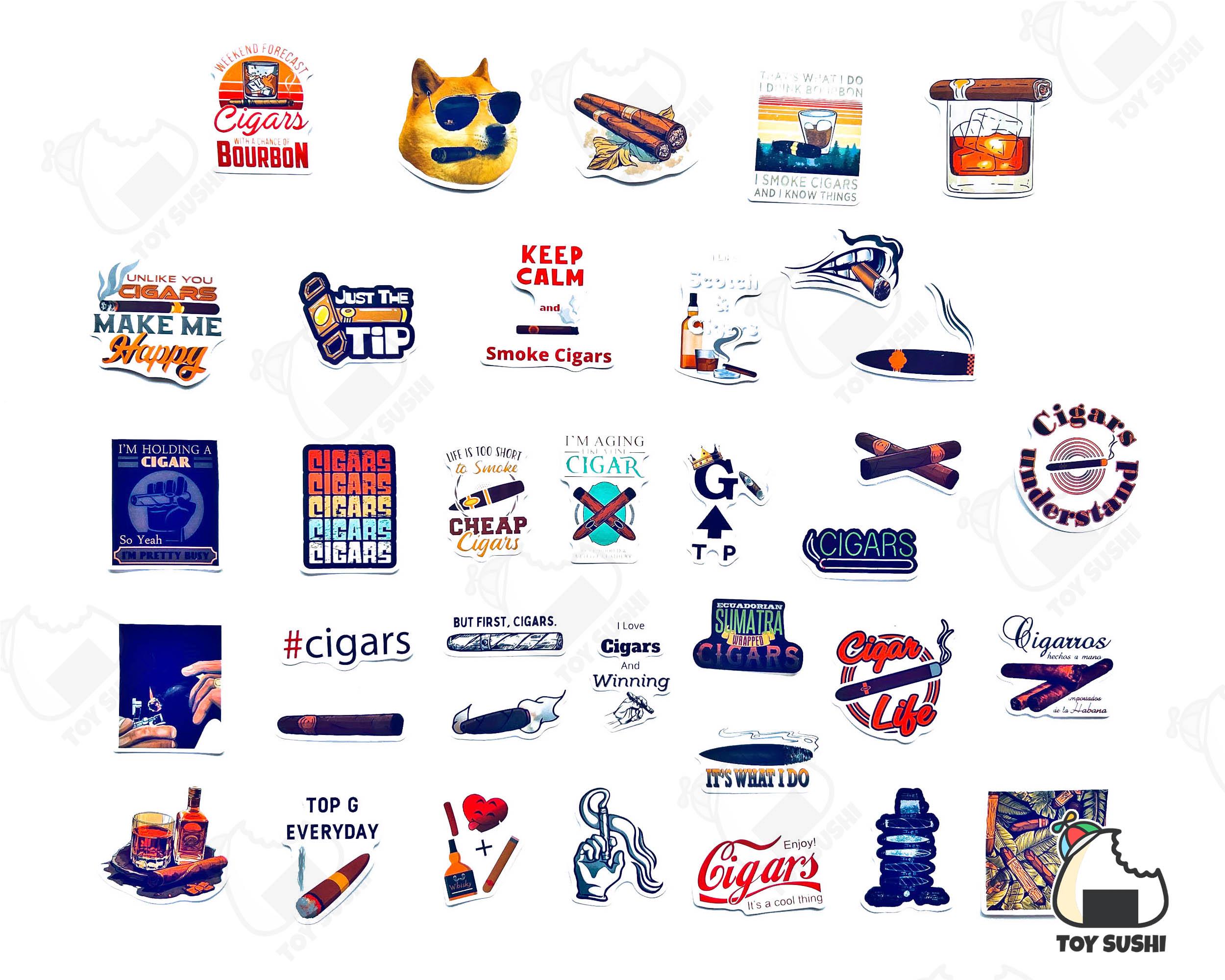 50 Pcs "cigar" Vinyl Stickers Pack – Retro Cigar Lounge Decor, Man Cave ...