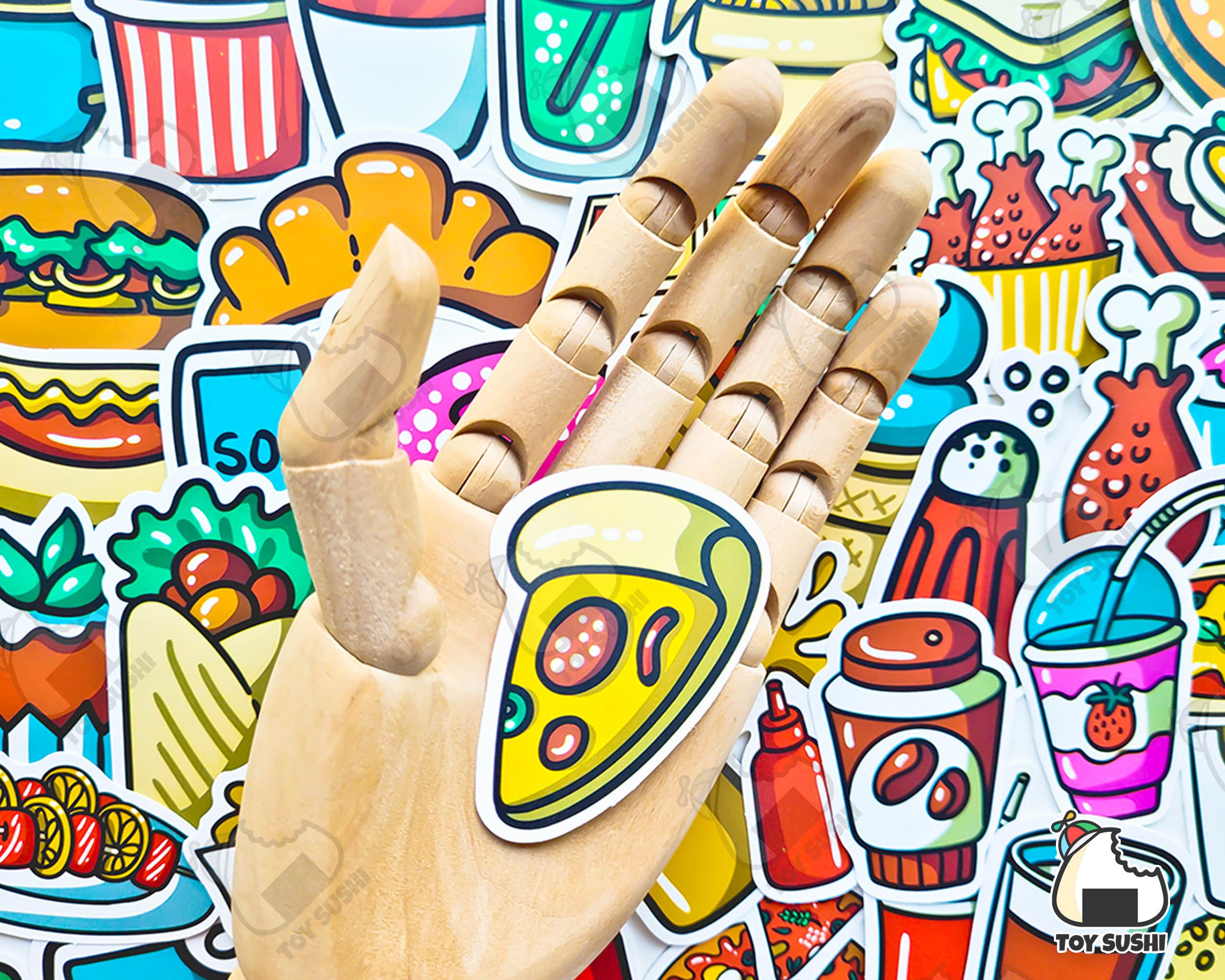 50 Pcs fast Food Cute Stickers Pack Homemade Food Kawaii Stickers Pizza ...