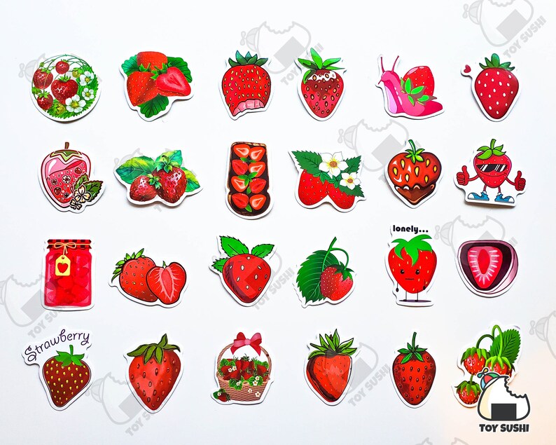 50 Pcs "strawberry" Sticker Pack | Kawaii Fruit | Pink | Chocolate ...