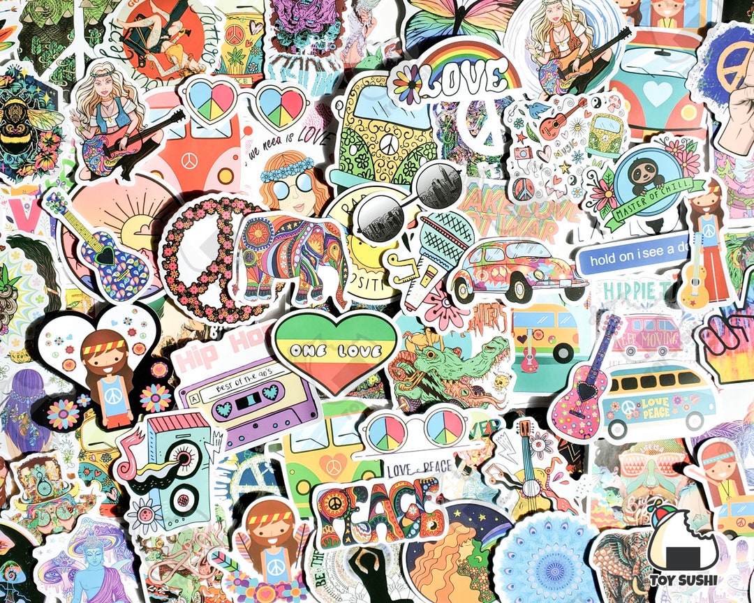 100 Pcs "hippie" Theme Sticker Pack | Peace Sticker | Boho Decor ...