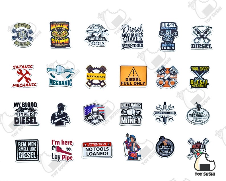 50 Pcs "diesel Mechanic" Sticker Pack | Truck Car Decals | Garage Decor ...
