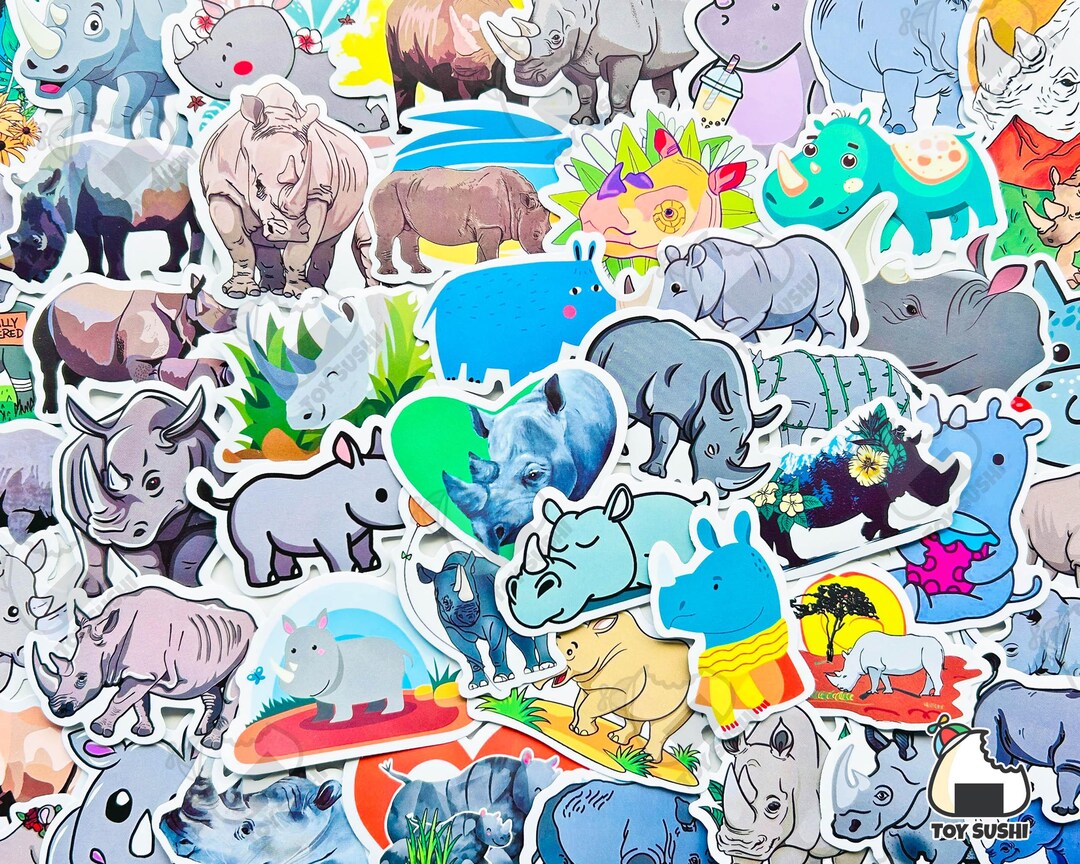50 Pcs "rhinoceros" Sticker Pack | Rhino Gifts | Rhino Party | Animal ...