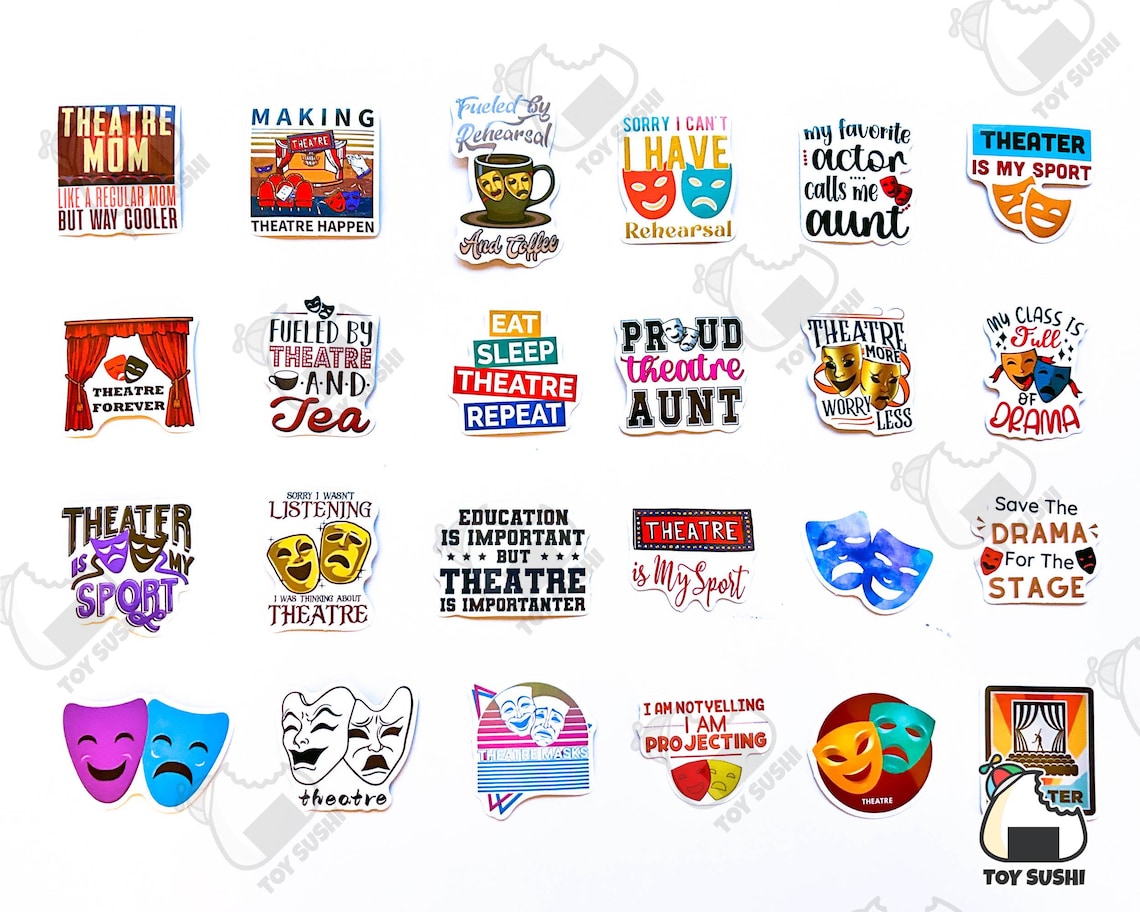 50 Pcs "drama Theatre" Vinyl Stickers Pack – Acting Mask Decal, Theater ...