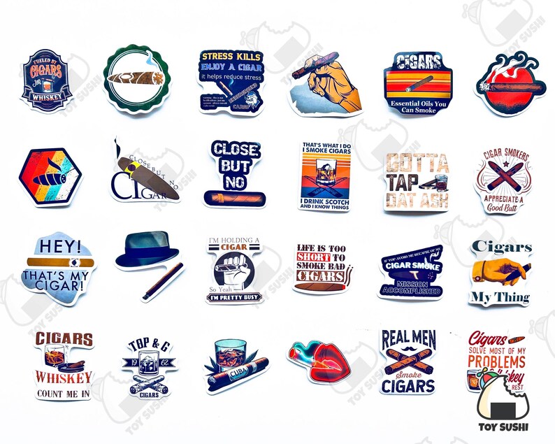 50 Pcs "cigar" Vinyl Stickers Pack – Retro Cigar Lounge Decor, Man Cave ...
