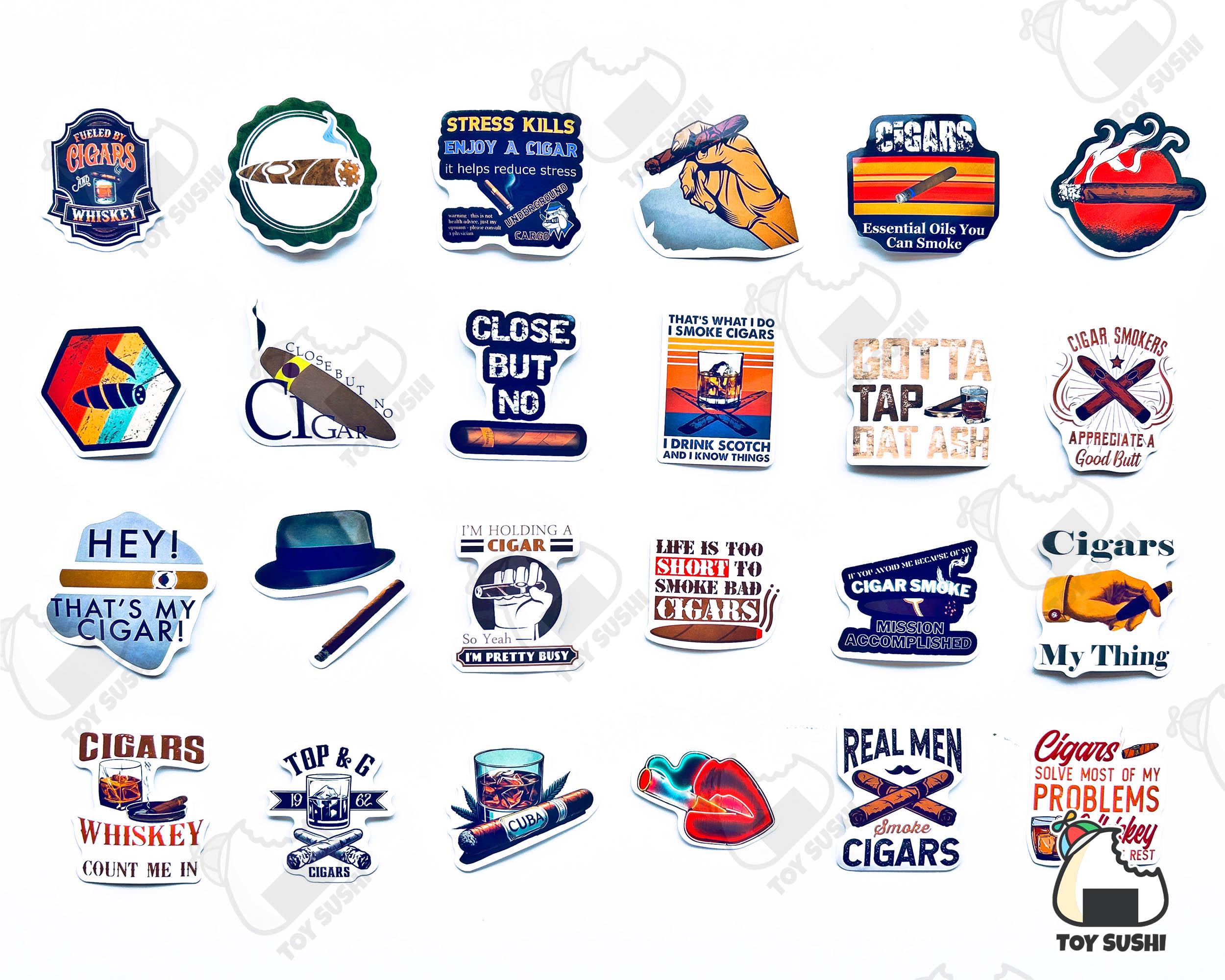 50 Pcs "cigar" Vinyl Stickers Pack – Retro Cigar Lounge Decor, Man Cave ...