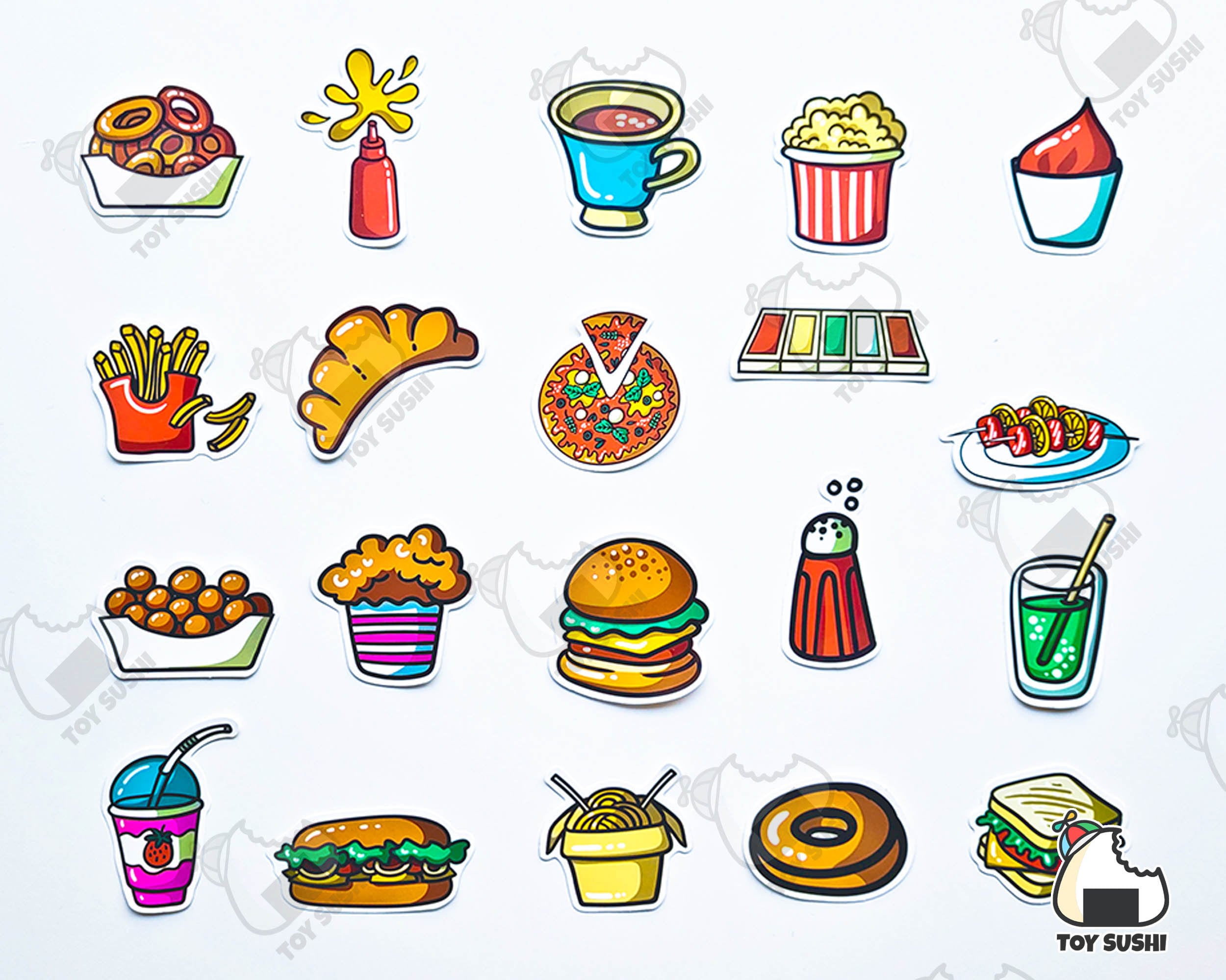50 Pcs fast Food Cute Stickers Pack Homemade Food Kawaii Stickers Pizza ...