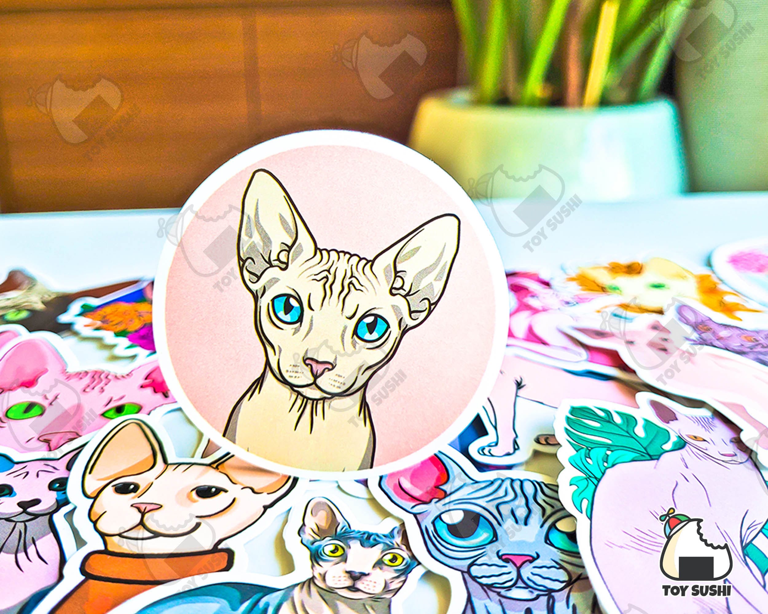 50 Pcs sphynx Cat Sticker Pack Lucky Cat - Etsy