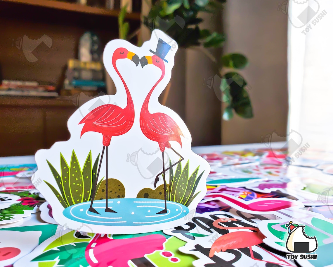 50 Pcs "flamingo" Sticker Pack | Tropical | Pink Flamingo Decor Gifts ...
