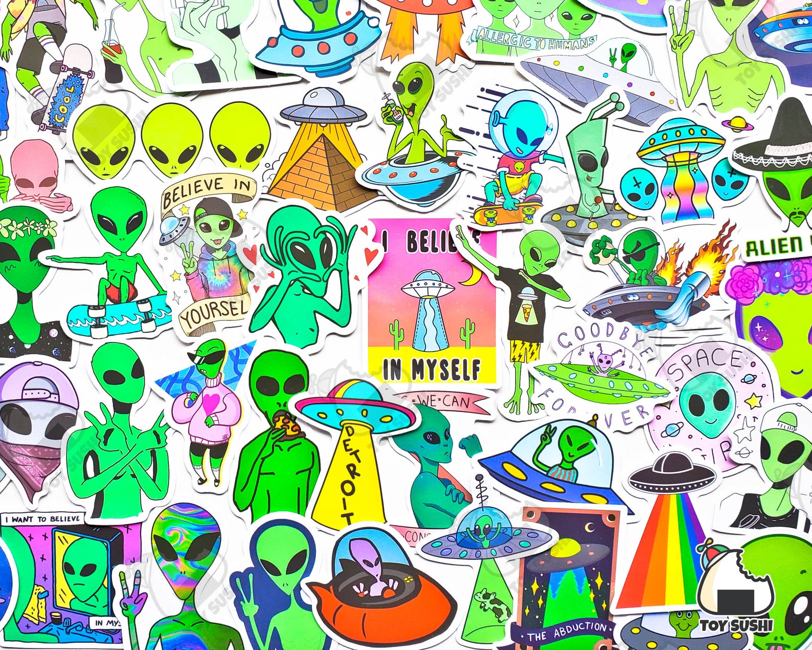 50 Pcs "hippie Alien" Stickers Pack | ET | UFO Stickers | Galaxy ...