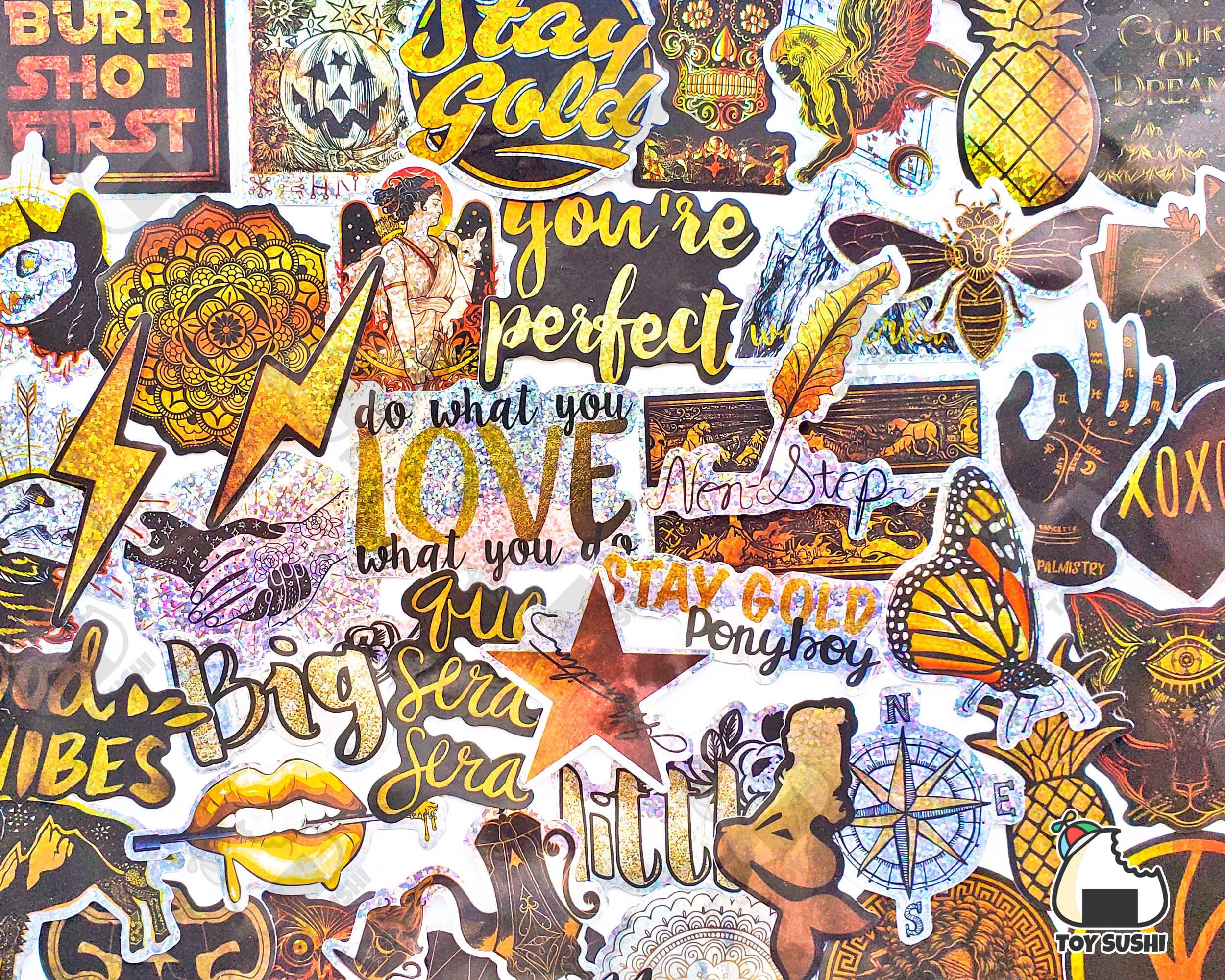 50 Pcs gold & Black Sticker Pack Holographic Sticker Bumper Sticker Car ...