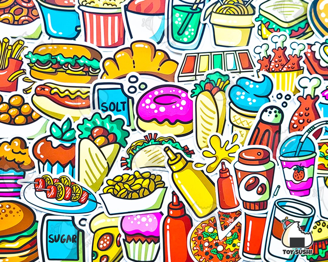 50 Pcs "fast Food" Cute Stickers Pack | Homemade Food | Kawaii Stickers ...